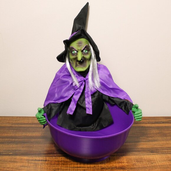 Accents | Halloween Animated Purple Witch Candy Bowl Lightup Moves No ...